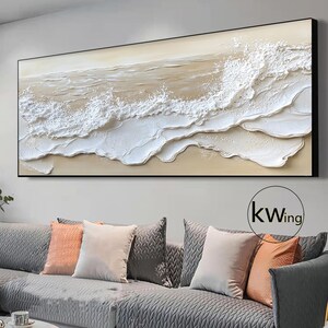 Large 3D White Minimalist Textured Wall Art Beach Painting,3d White Wave Art,white 3D Textured ...
