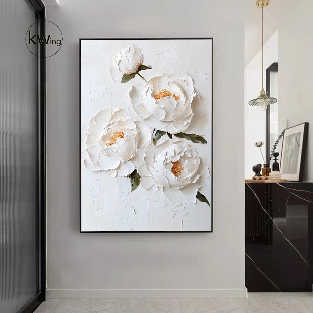 3D Texture Flower Oil Painting on Canvas,white Flowers Textured ...