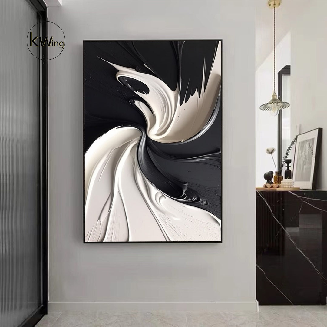 3D Black and White Texture Painting,black and White Textured Wall Art ...