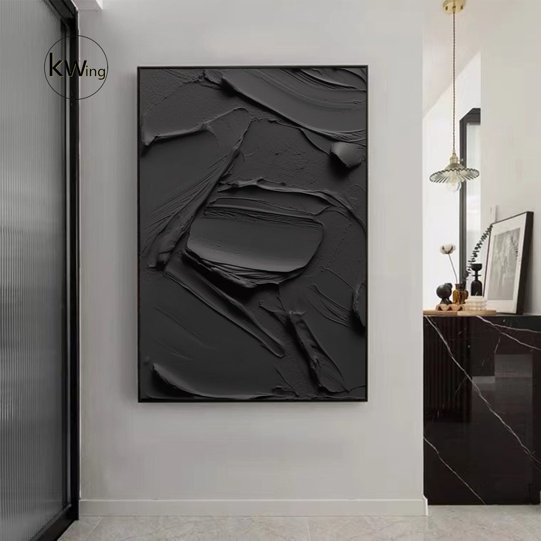 Large Black Abstract Painting,black Texture Painting,black Textured ...
