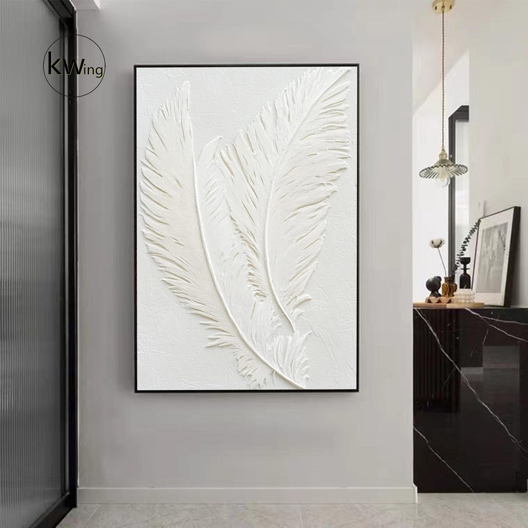 White Texture Feathers Painting on Canvas,modern Abstract Acrylic ...