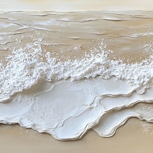 Large 3D White Minimalist Textured Wall Art Beach Painting,3d White Wave Art,white 3D Textured ...