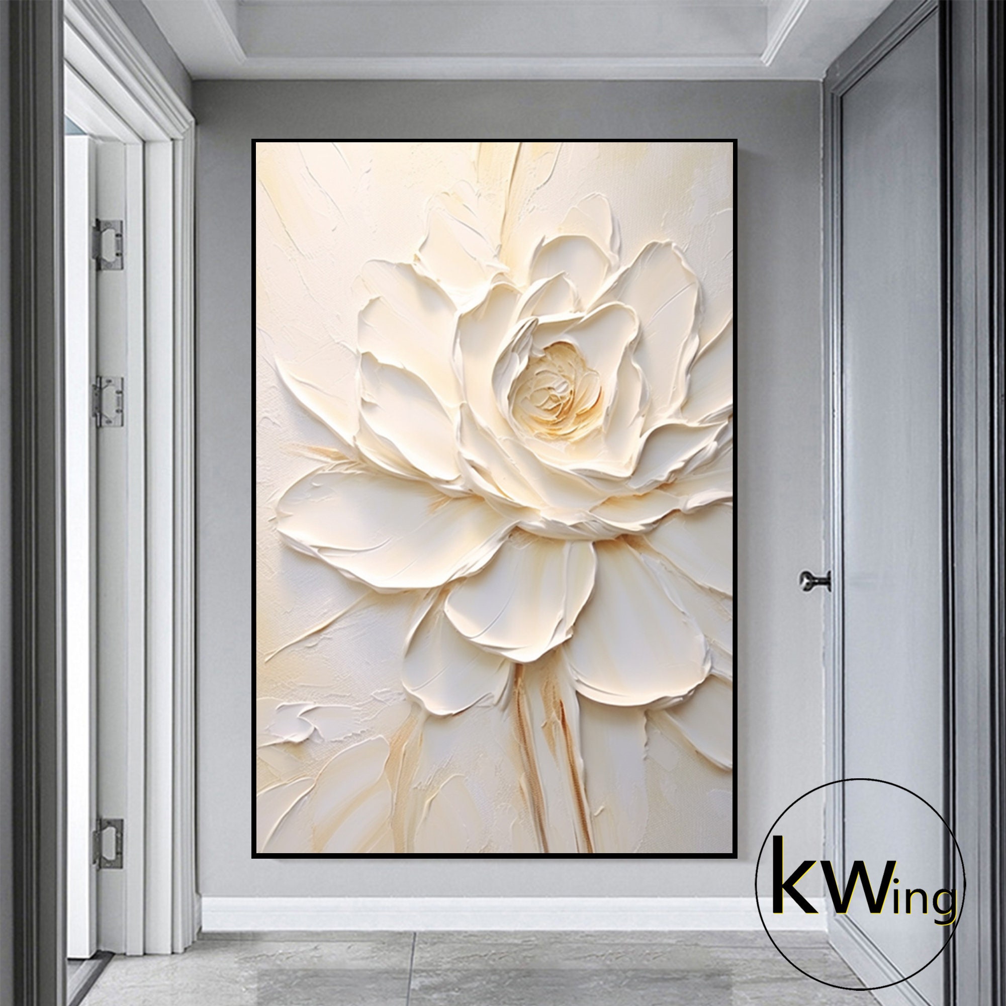 Large Beige White Flower Textured Painting,cream Floral Canvas Wall Art ... Large Beige White Flower Textured Painting,cream Floral Canvas Wall Art ...