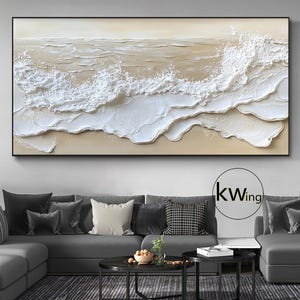 Large 3D White Minimalist Textured Wall Art Beach Painting,3d White Wave Art,white 3D Textured ...