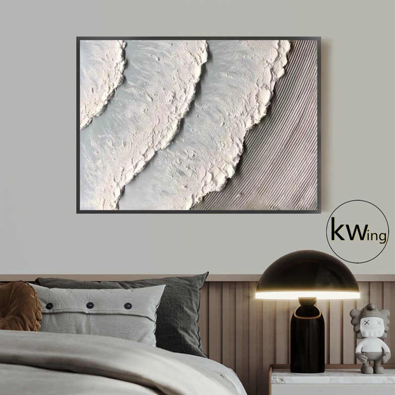 Large Ocean Wave Texture Painting, 3D Textured Painting, White Sea Wave ...