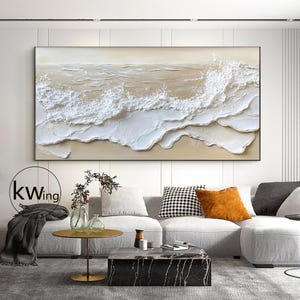 Large 3D White Minimalist Textured Wall Art Beach Painting,3d White Wave Art,white 3D Textured ...