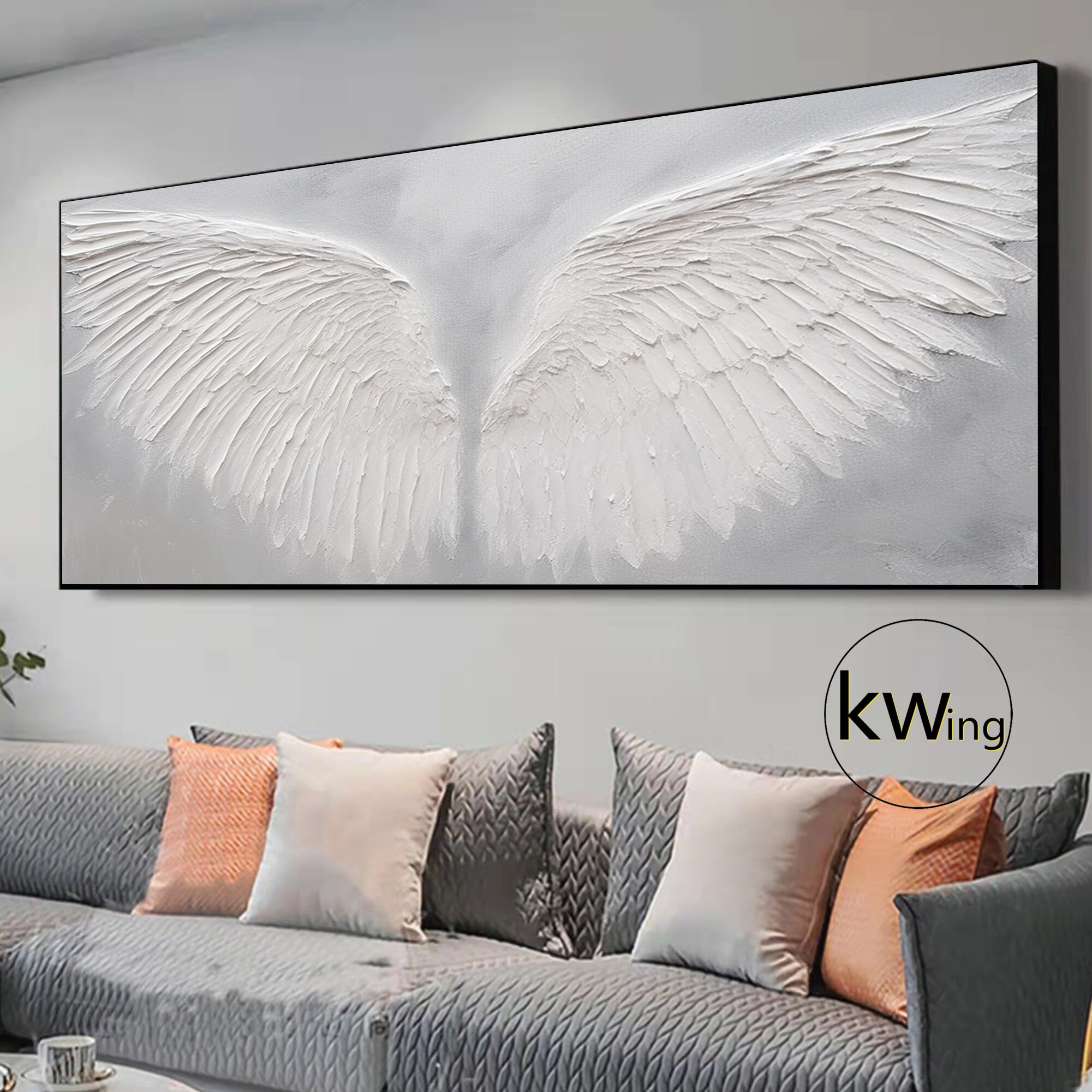 Large White Angel Wing Painting,angel Wings Textured Wall Art,white ...