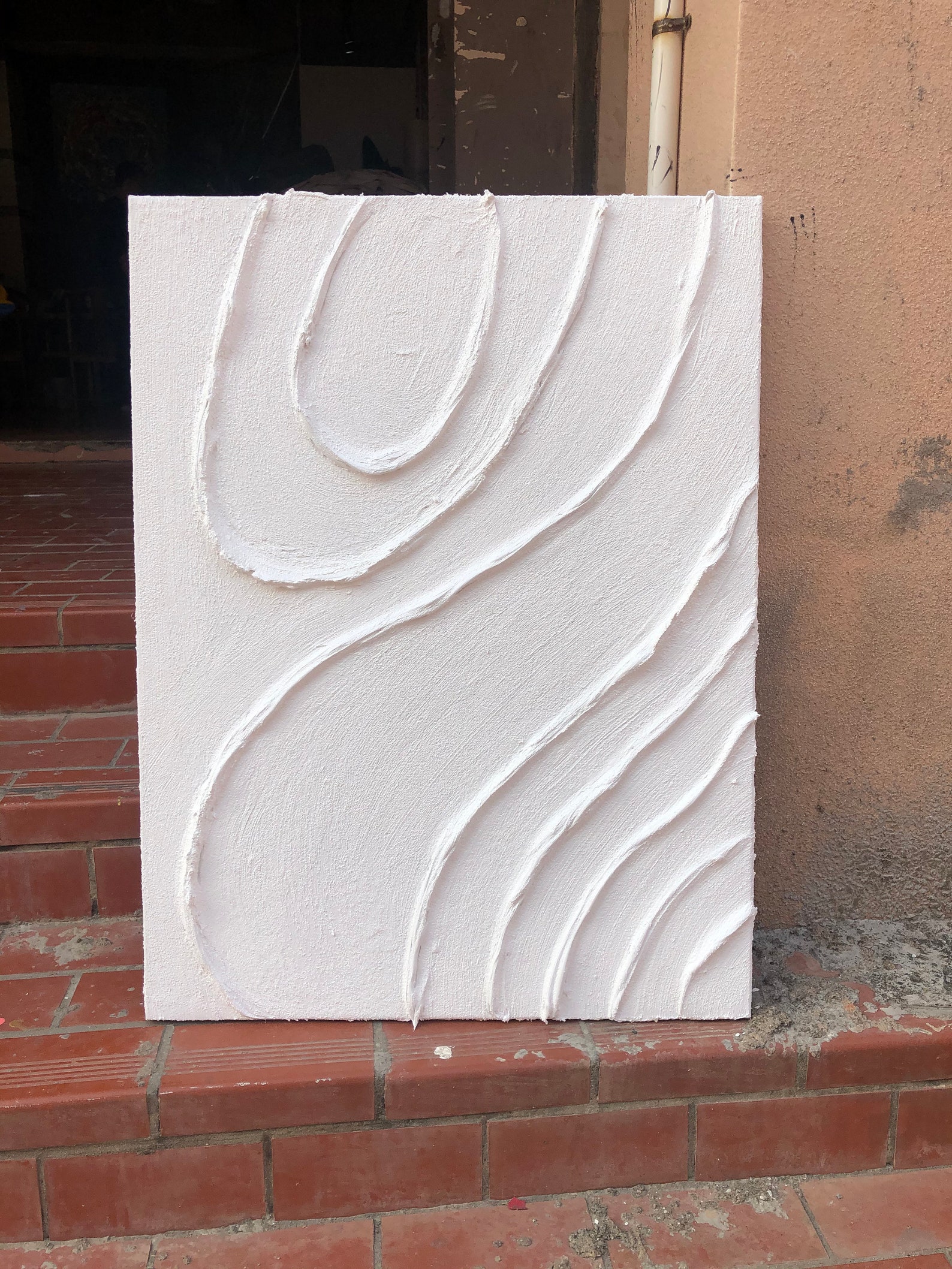 Large White 3D Textured Canvas Painting,white Minimalist Painting,3d ...