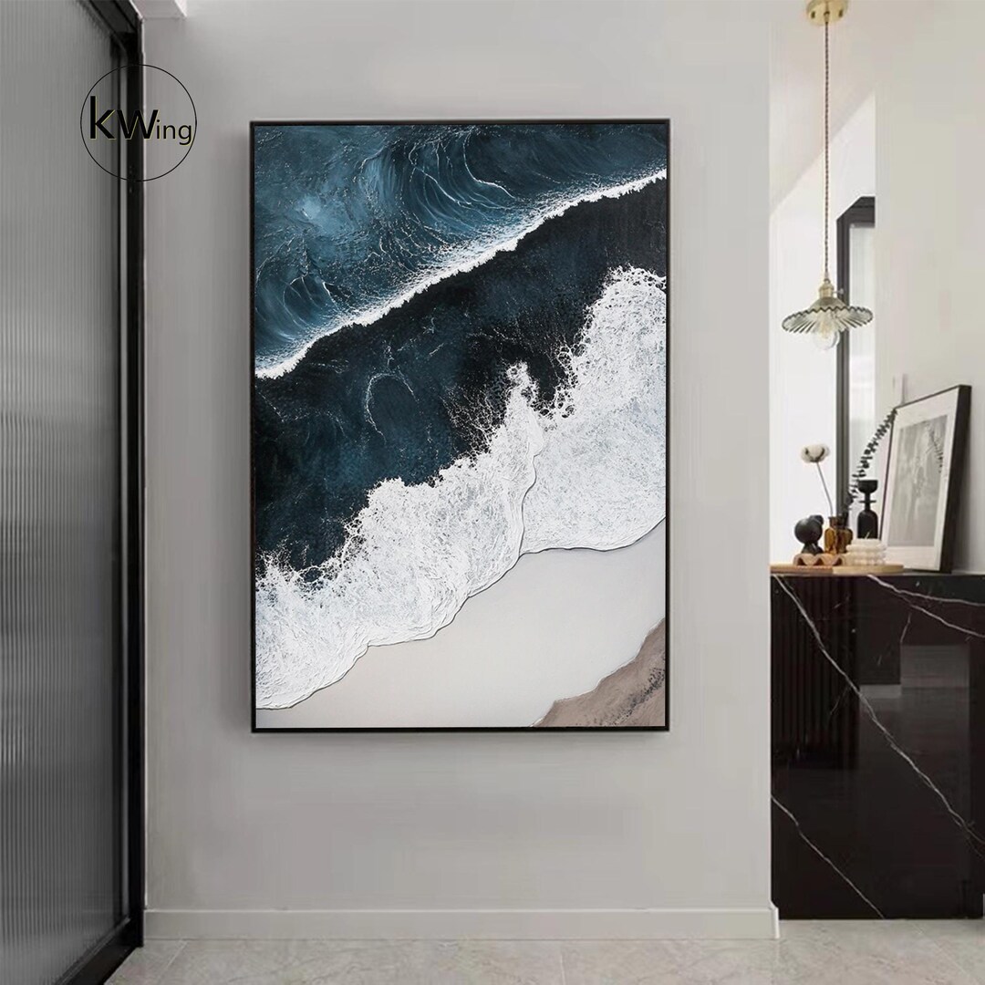 Large Abstract Black and White Wave Beach Textured Painting,original ...