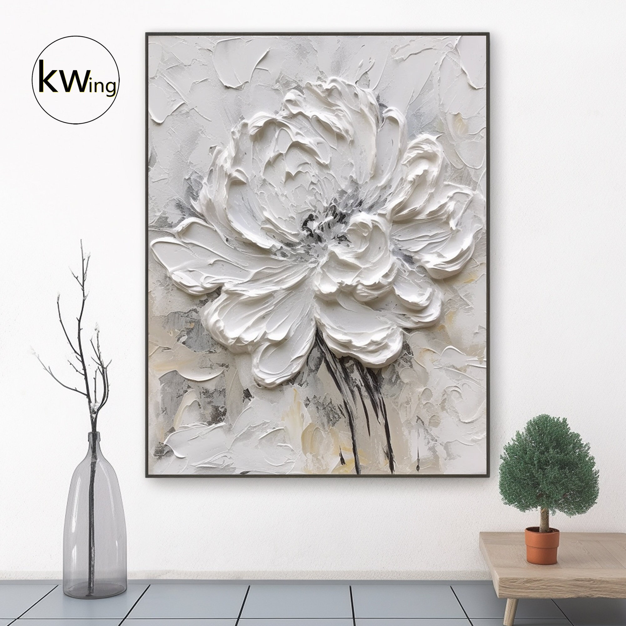 Original 3D Floral Texture Wall Art,3d White Flowers Oil Painting,heavy ...
