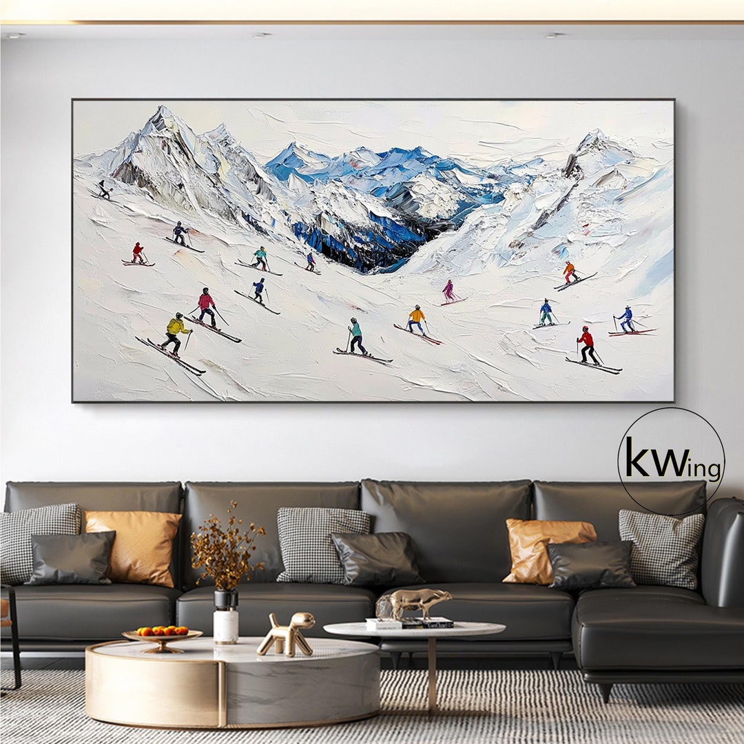 Original Mountain Ski Sport Painting on Canvas,snowy Mountain Scenery ...