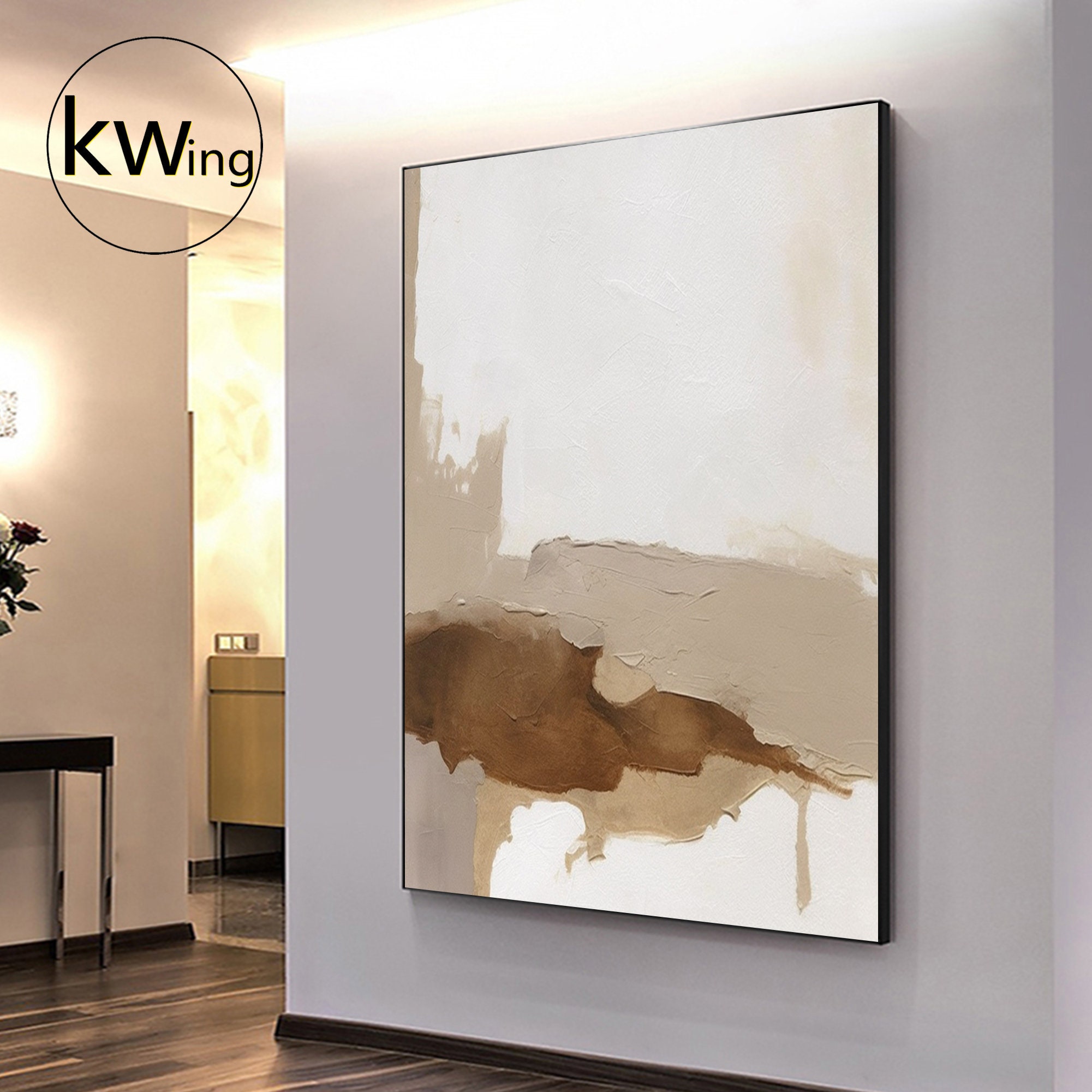 Beige and White Abstract Paintingbeige Canvas Wall Artbeige - Etsy
