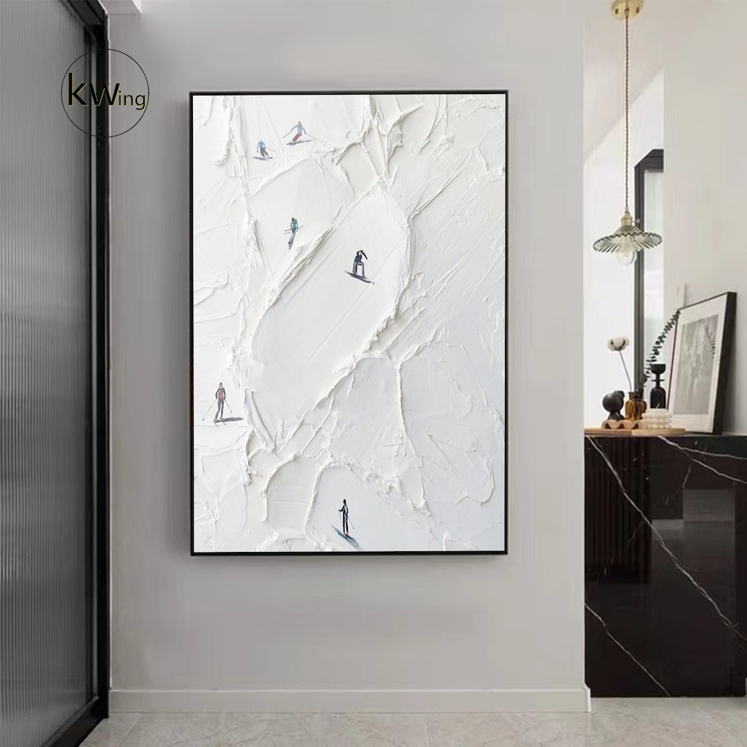 Large White 3D Texture Painting on Canvas,ski Landscape Art,white ...