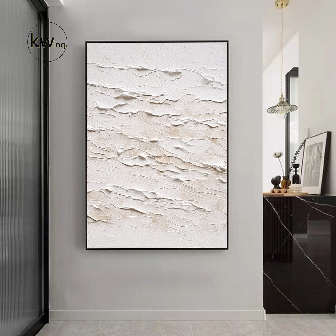 Large Beige and White 3D Texture Painting,beige White 3D Abstract ...