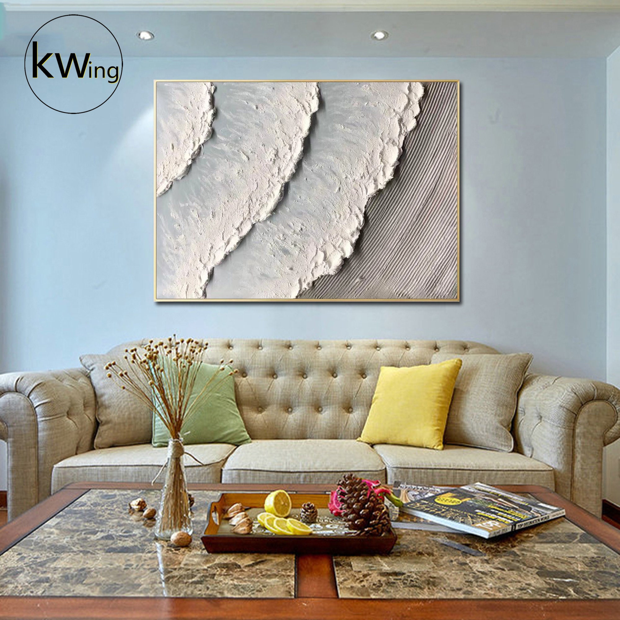 Large Ocean Wave Texture Painting, 3D Textured Painting, White Sea Wave ...