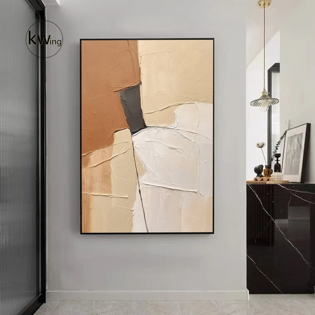Large Beige Brown Abstract Painting,beige Minimalist Painting on Canvas ...