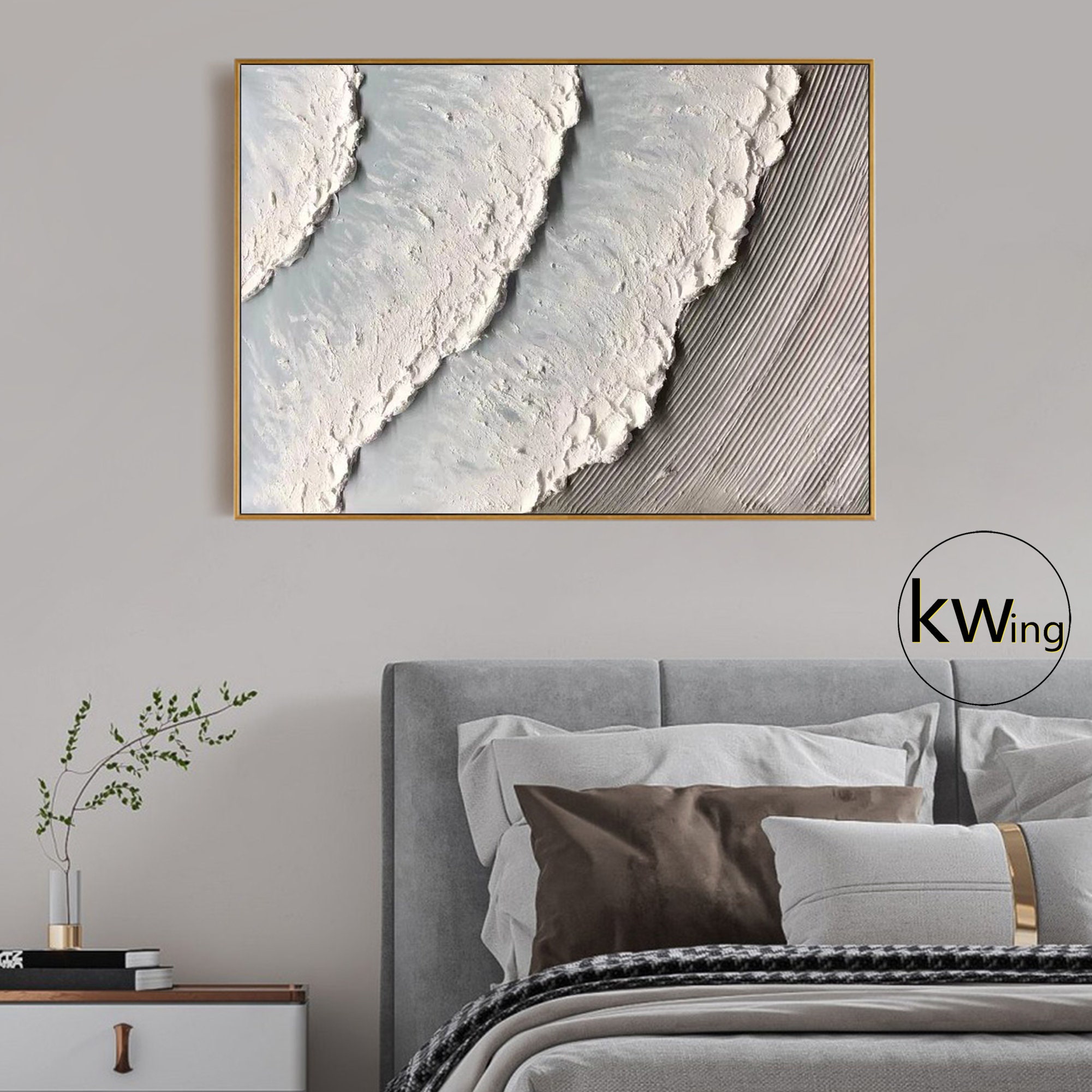 Large Ocean Wave Texture Painting, 3D Textured Painting, White Sea Wave ...