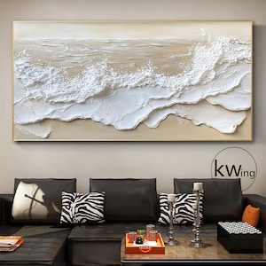 Large 3D White Minimalist Textured Wall Art Beach Painting,3d White Wave Art,white 3D Textured ...