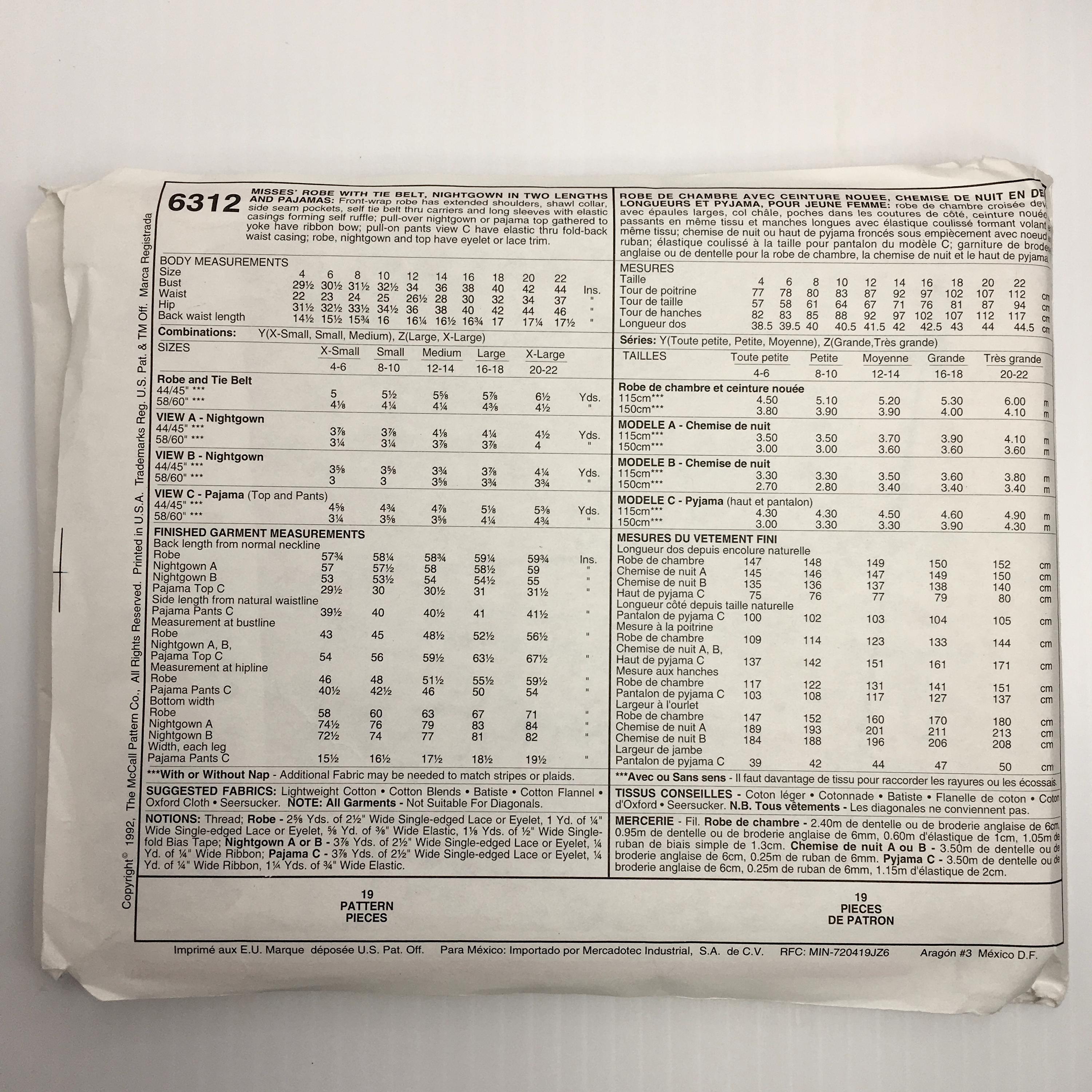 UNCUT Mccall's Robe and Nightgown by Lana of Salzburg Size XSL MED Sewing Pattern 6312 - Etsy