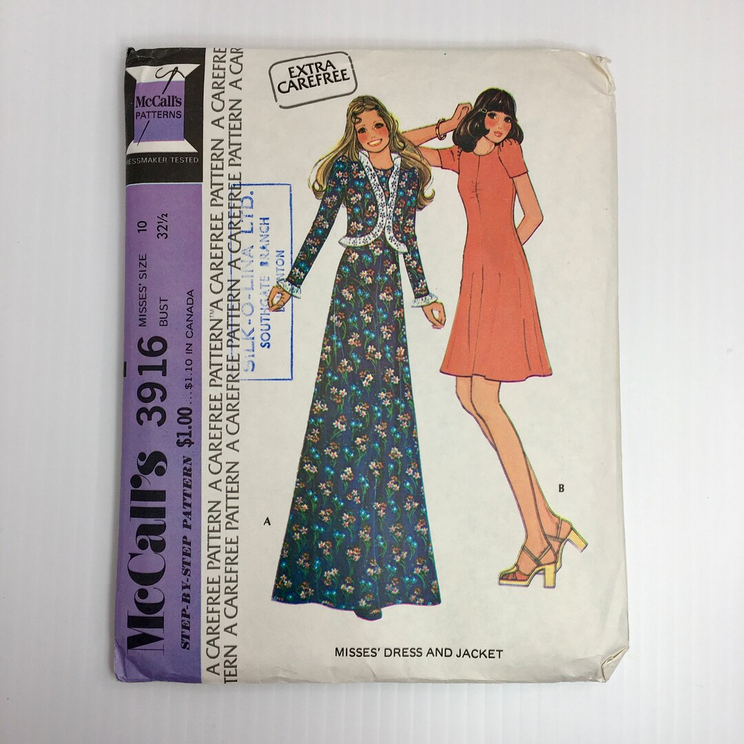 Vintage 1970s Mccall's Misses' Dress and Coat Size 10 UNCUT Sewing ...