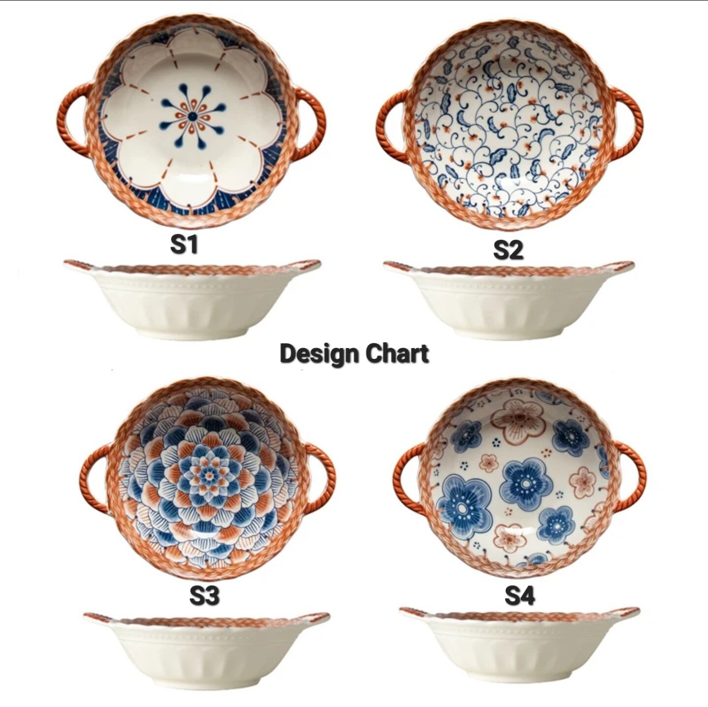 650ml Japanese Salad Bowl, Ceramic Soup Bowl With Handle, Wavy Edge ...