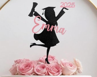 Custom Glitter Graduation Cake Topper, Girl Grad Party Decor - Etsy