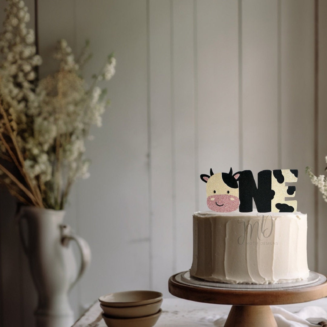 One Cake Topper Birthday Cow Cake Topper First Year Topper Decoration ...