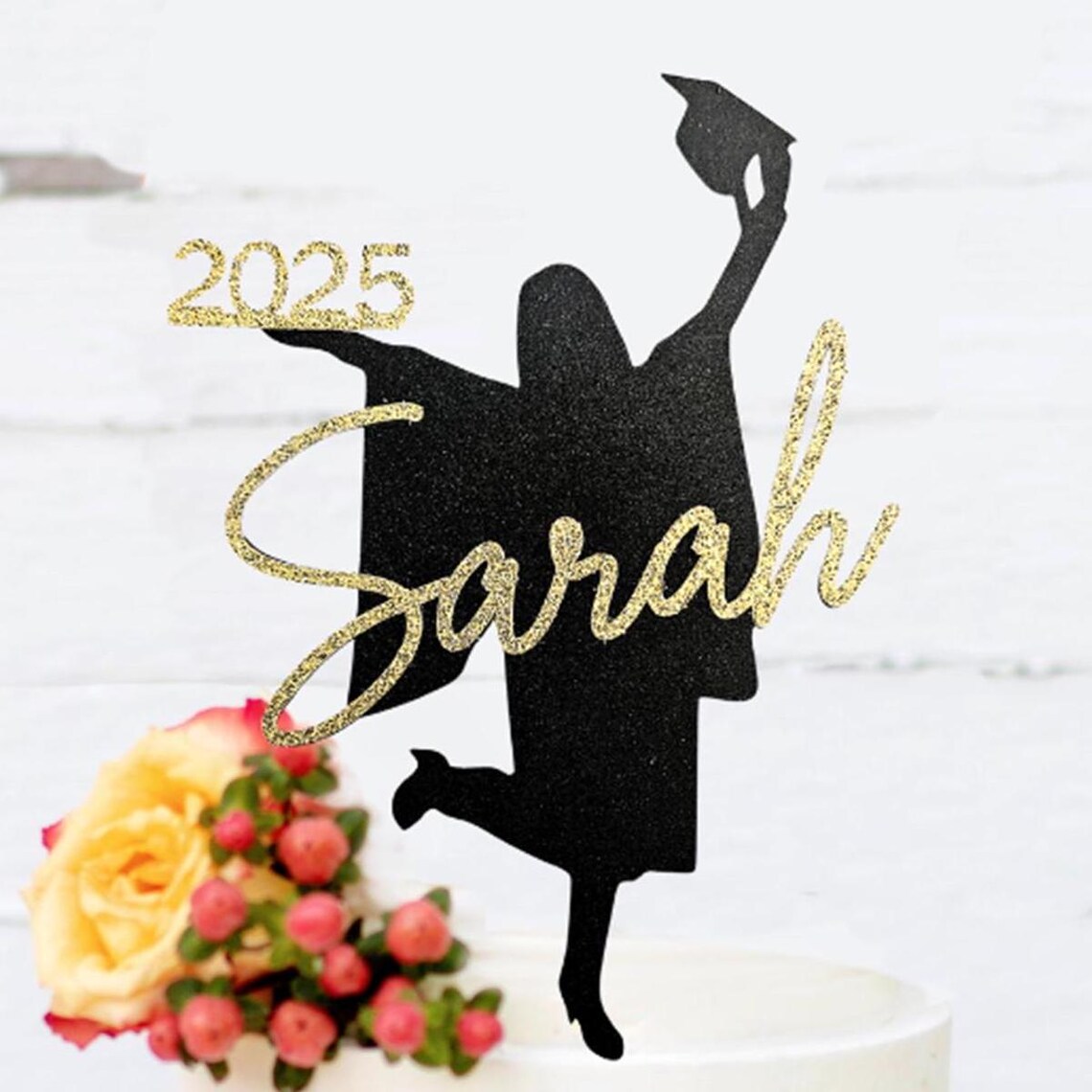 Custom Glitter Graduation Cake Topper, Girl Grad Party Decor - Etsy