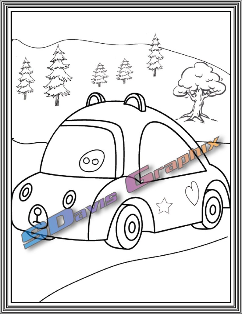 Kids Coloring Pages - 16 Cartoon Style Vehicles With Different Scenes ...