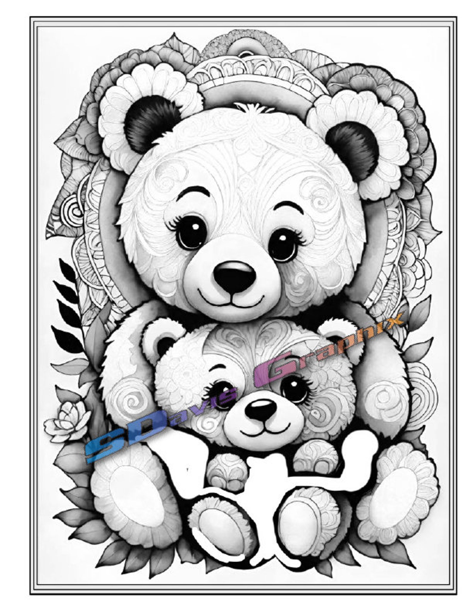 Printable Coloring Pages 40 Zentangle Style Teddy Bears Instant ...