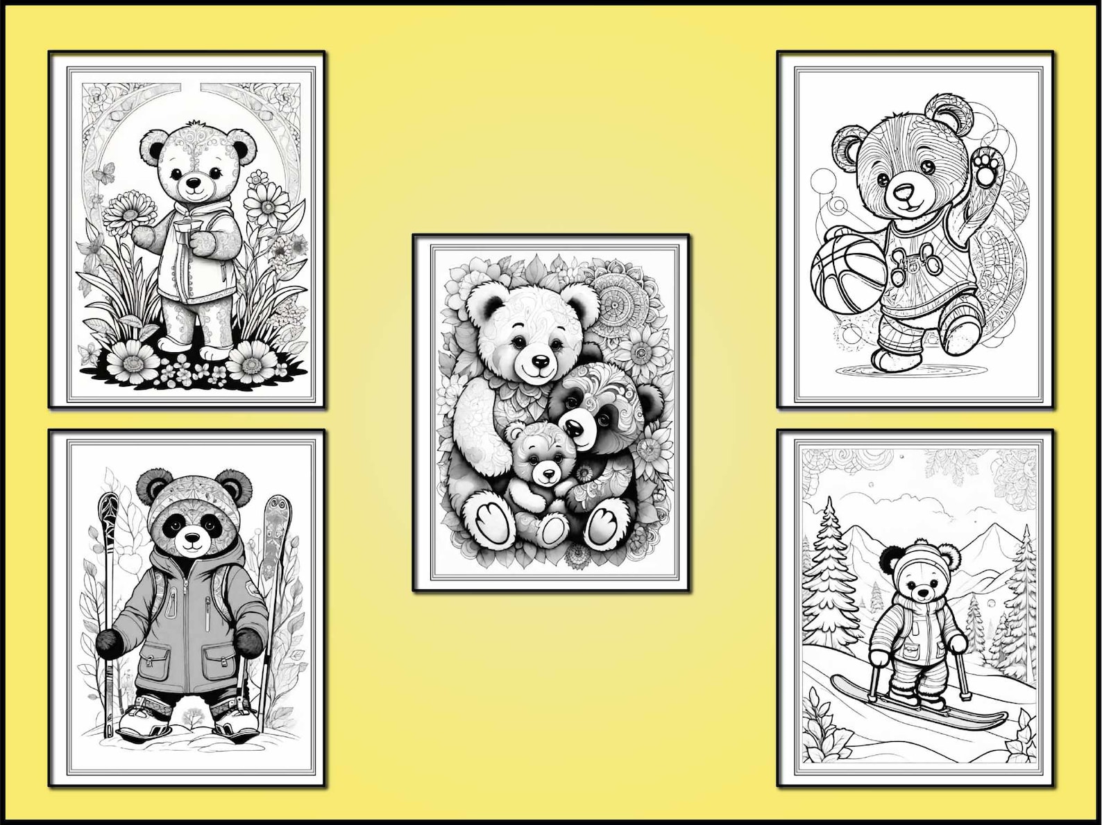 Printable Coloring Pages 40 Zentangle Style Teddy Bears Instant ...