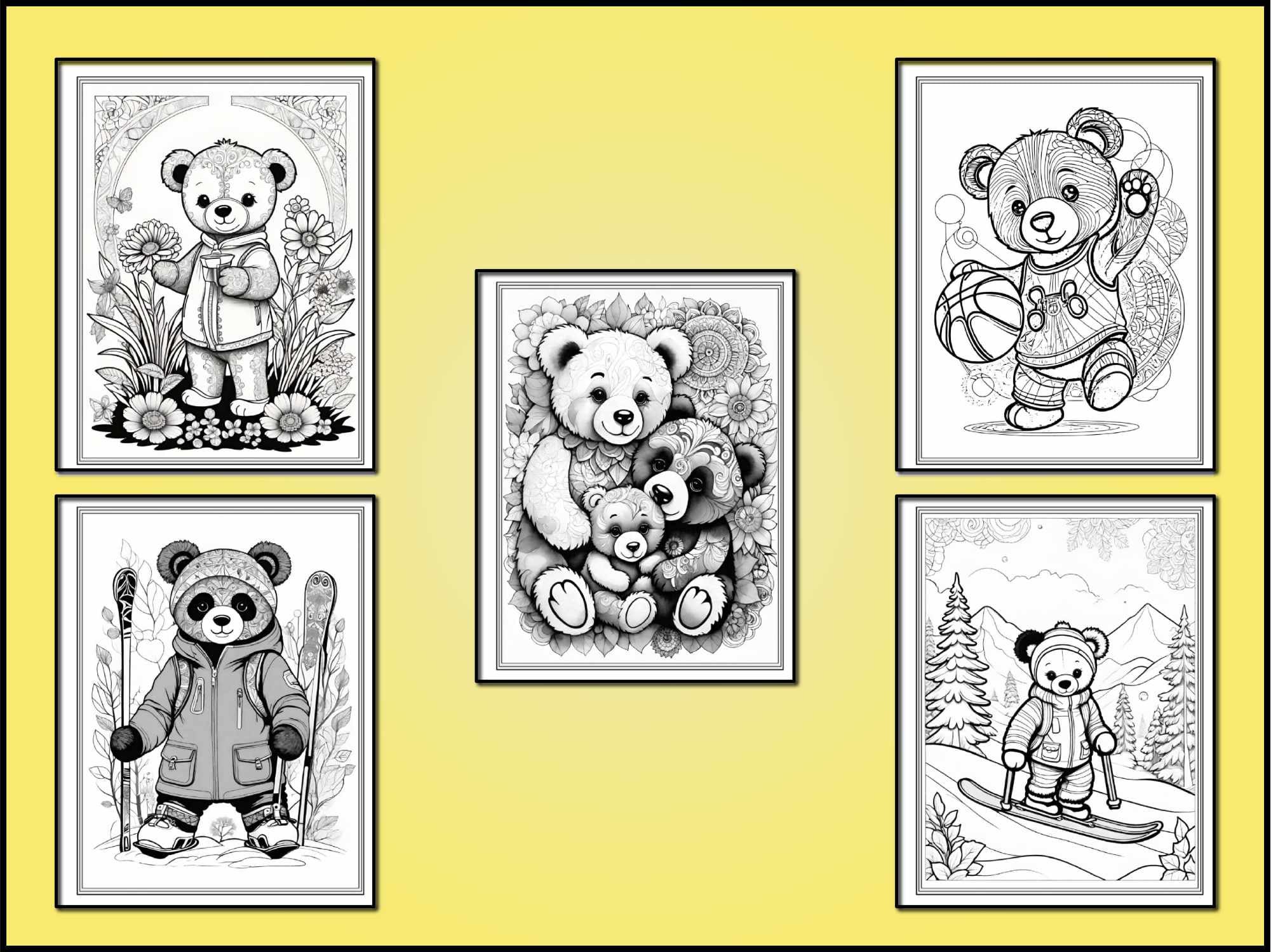 Printable Coloring Pages 20 Zentangle Style Teddy Bears Instant ...