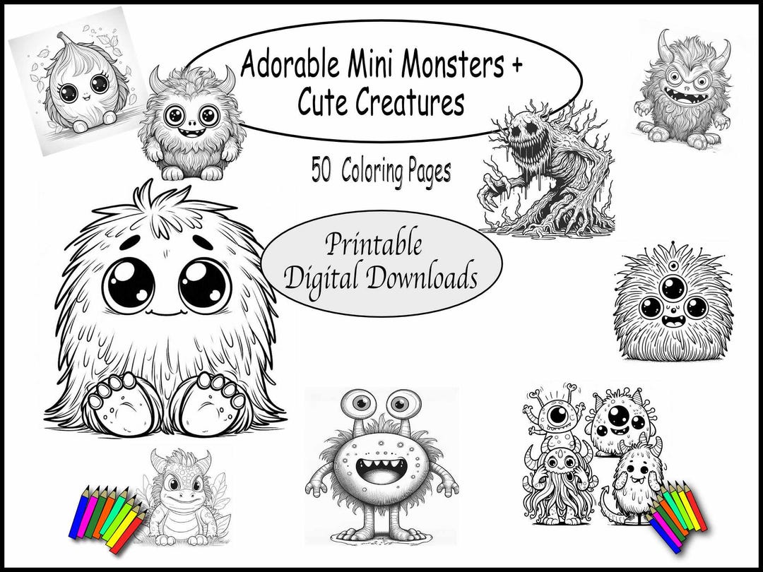 Printable Coloring Pages - Adorable Mini Monsters + Cute Creatures ...