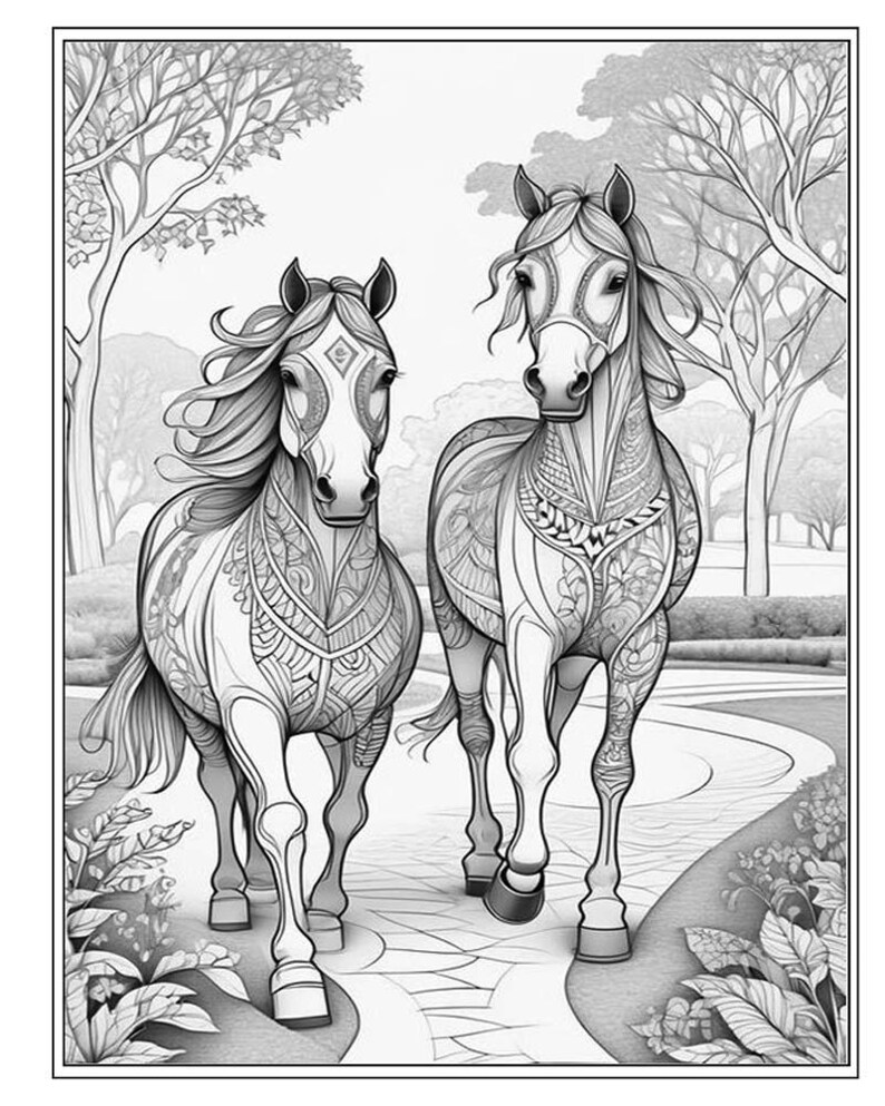 Printable Coloring Pages - 50 Zentangle Style Horses - Instant Download ...