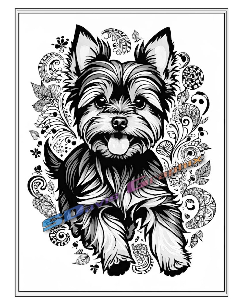 Printable Coloring Pages 20 Zentangle Style Yorkies Instant Download - Etsy