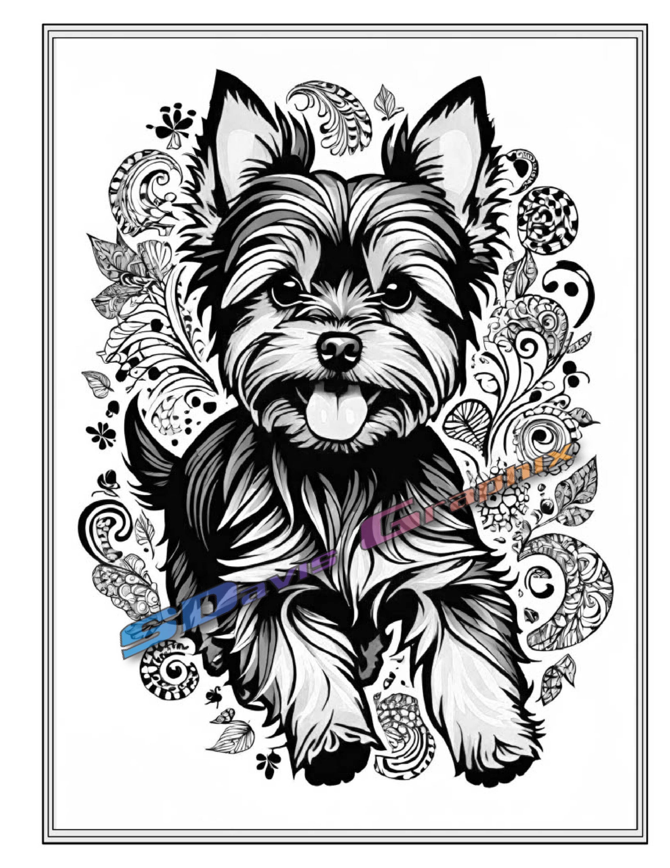 Printable Coloring Pages 20 Zentangle Style Yorkies Instant Download - Etsy
