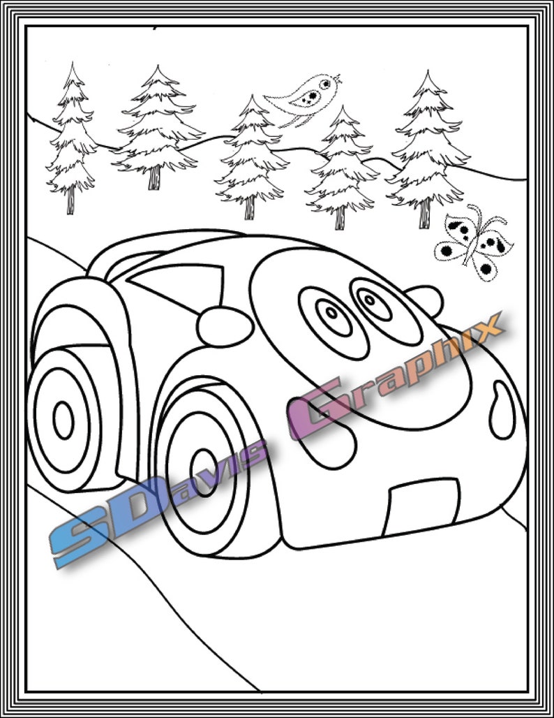 Kids Coloring Pages - 16 Cartoon Style Vehicles With Different Scenes ...
