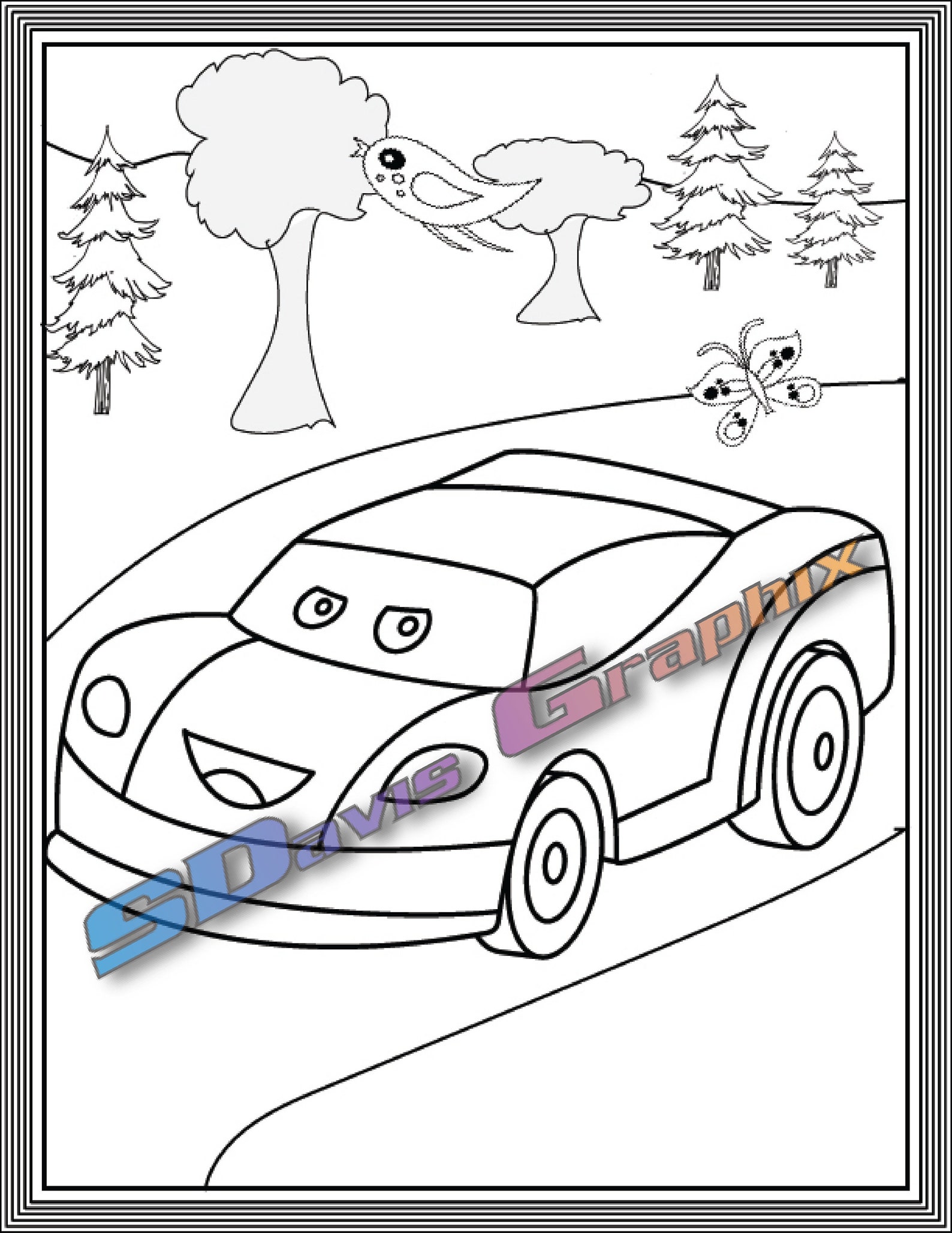 Kids Coloring Pages - 16 Cartoon Style Vehicles With Different Scenes ...