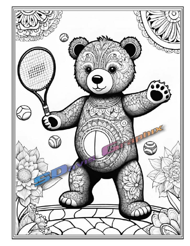 Printable Coloring Pages - 40 Zentangle Style Teddy Bears - Instant ...