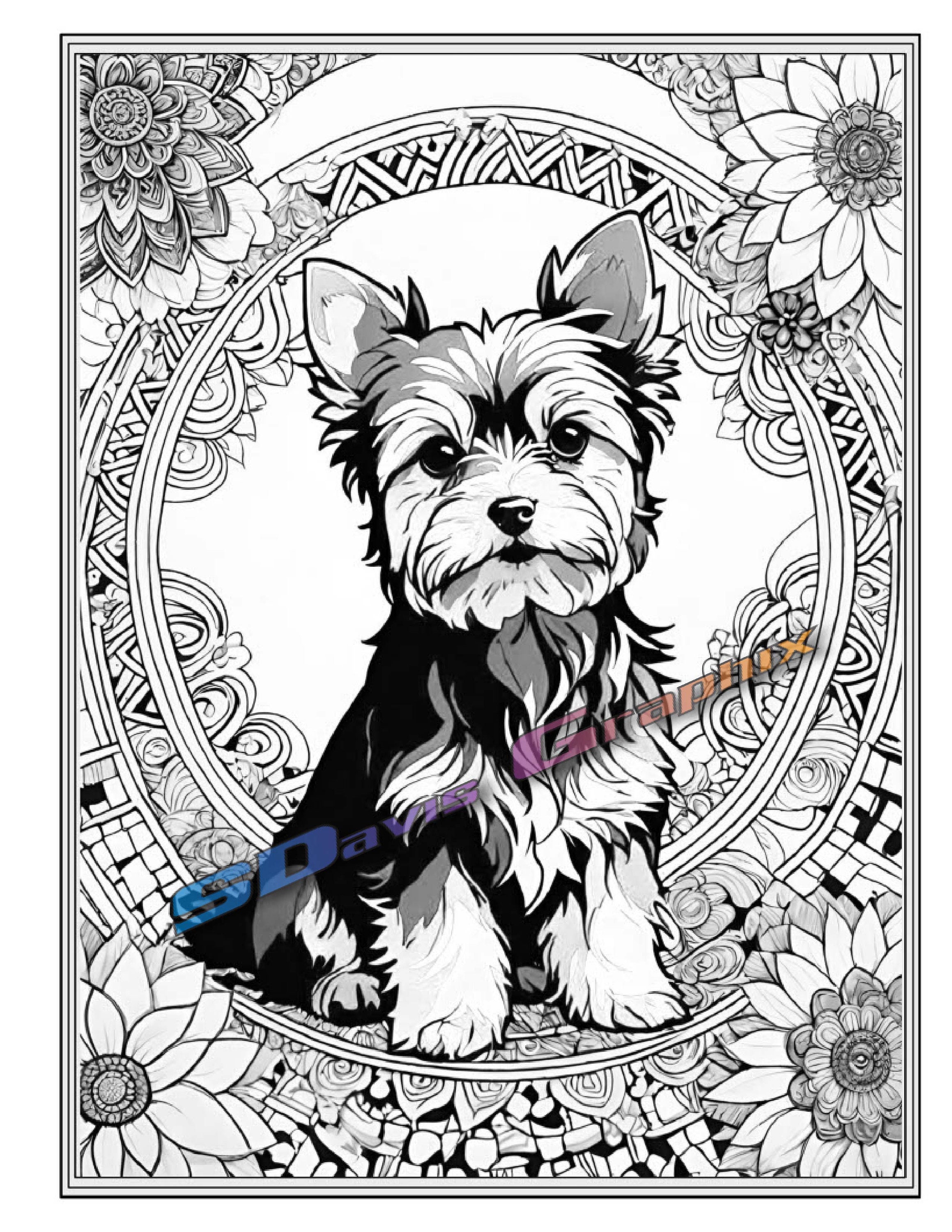 Printable Coloring Pages 20 Zentangle Style Yorkies Instant Download - Etsy