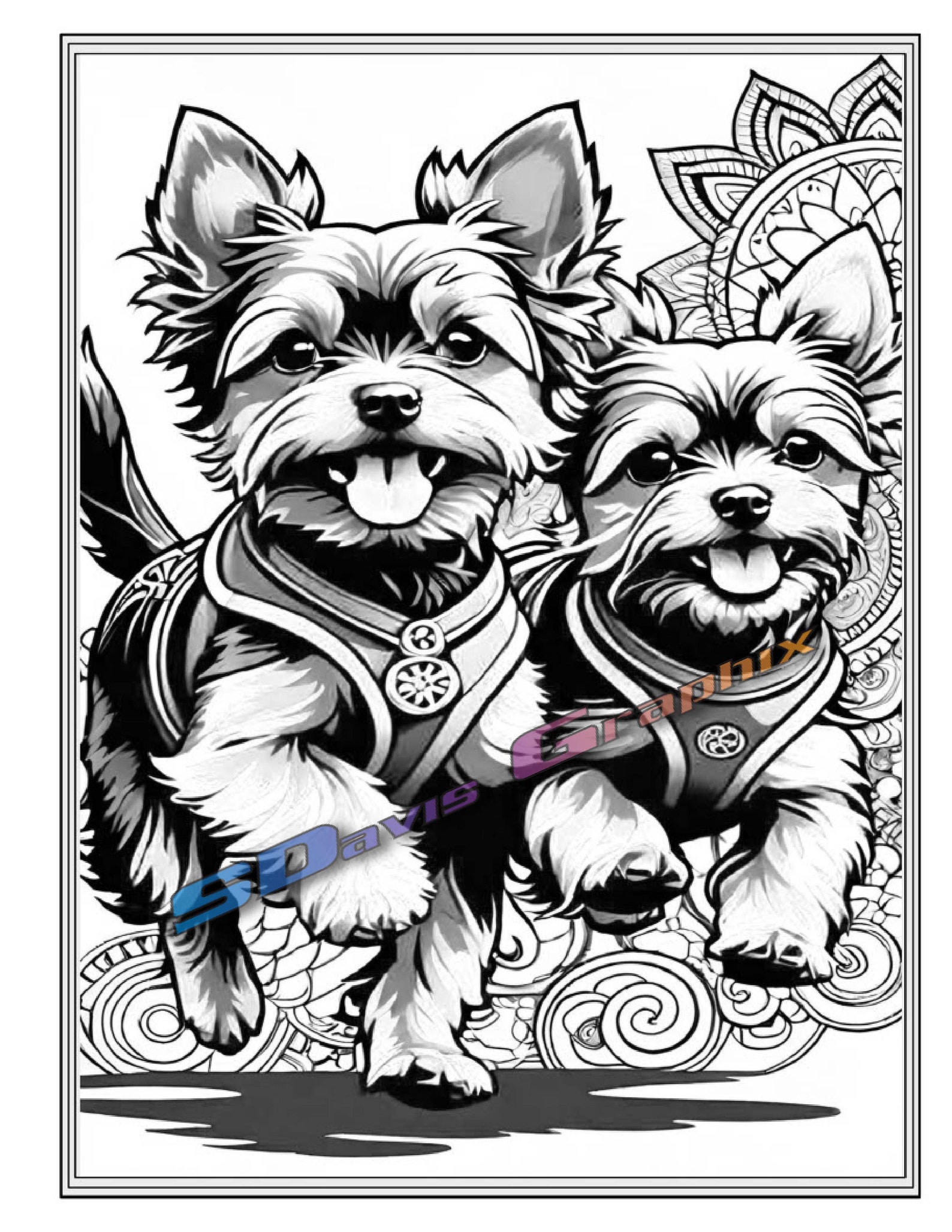 Printable Coloring Pages - 40 Zentangle Style Yorkies - Instant ...