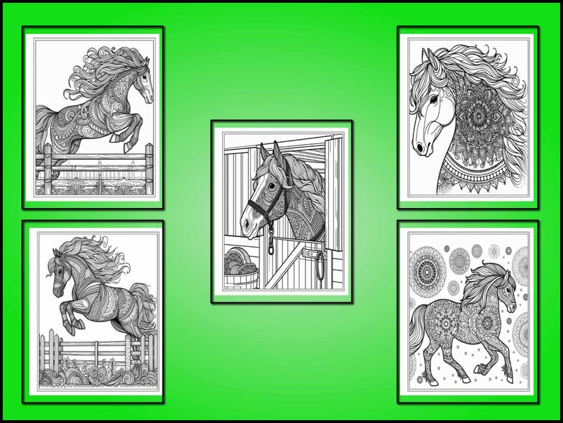 Printable Coloring Pages - 50 Zentangle Style Horses - Instant Download ...