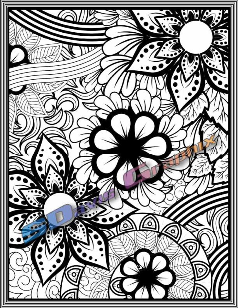 Printable Flower Pattern Coloring Pages Coloring Pages - Etsy