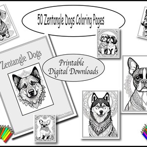 Printable Coloring Pages - 50 Zentangle Style Dogs - Assorted Breeds ...