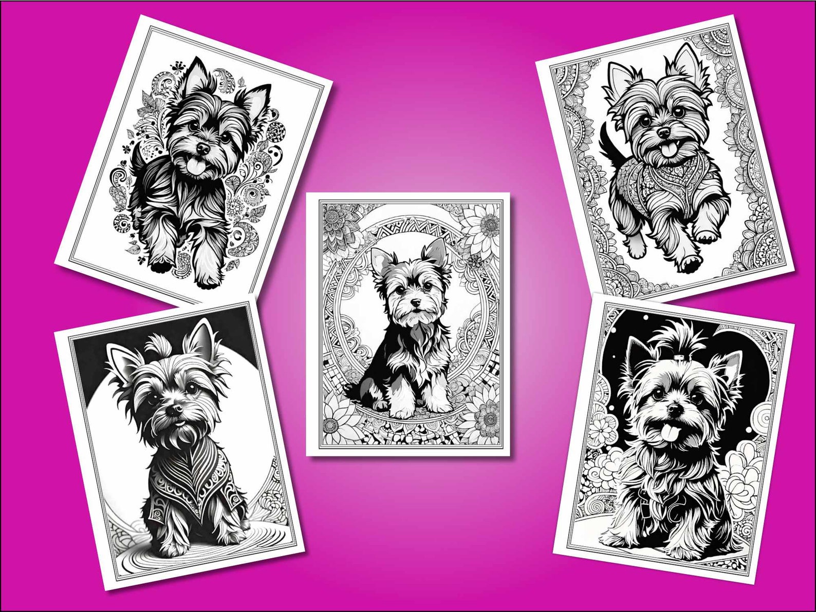 Printable Coloring Pages - 40 Zentangle Style Yorkies - Instant ...