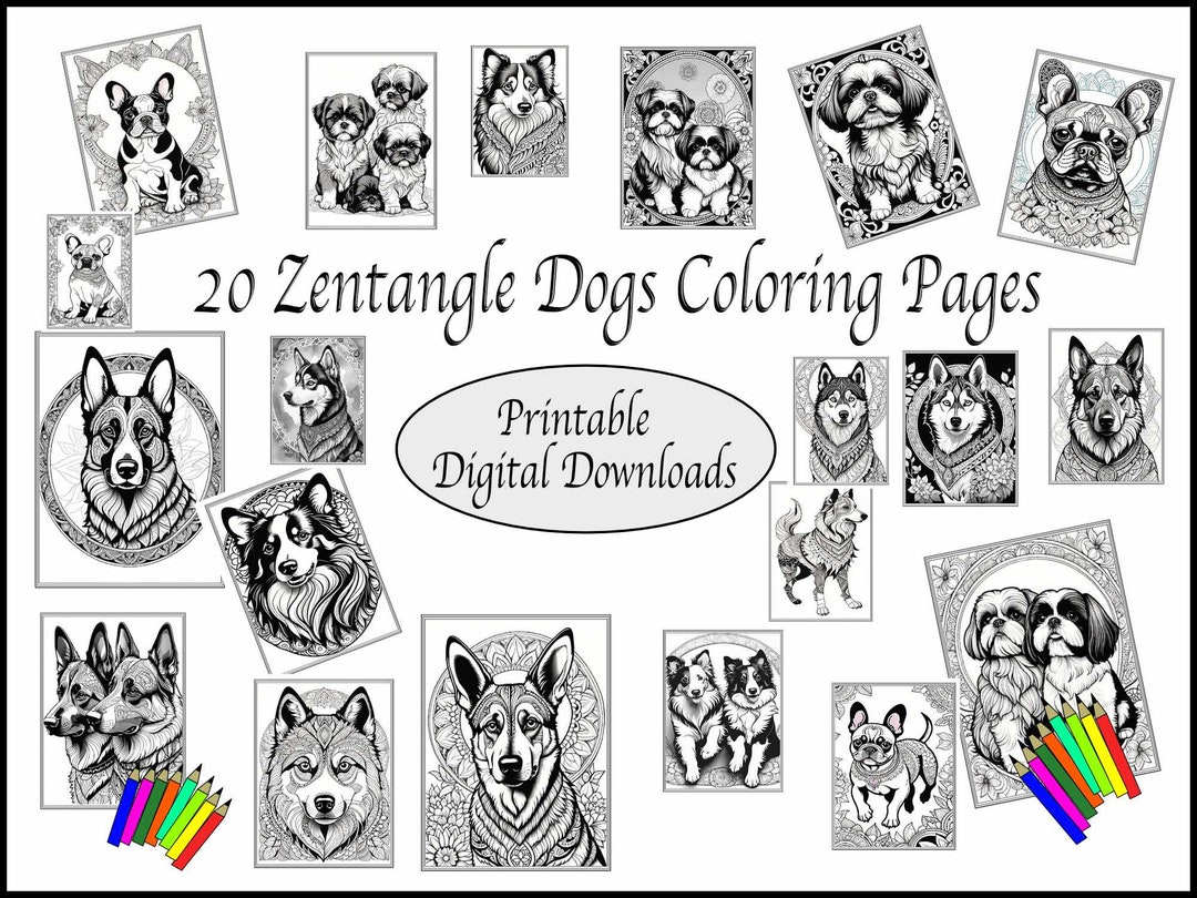 Printable Coloring Pages 20 Zentangle Style Dogs Instant Download - Etsy