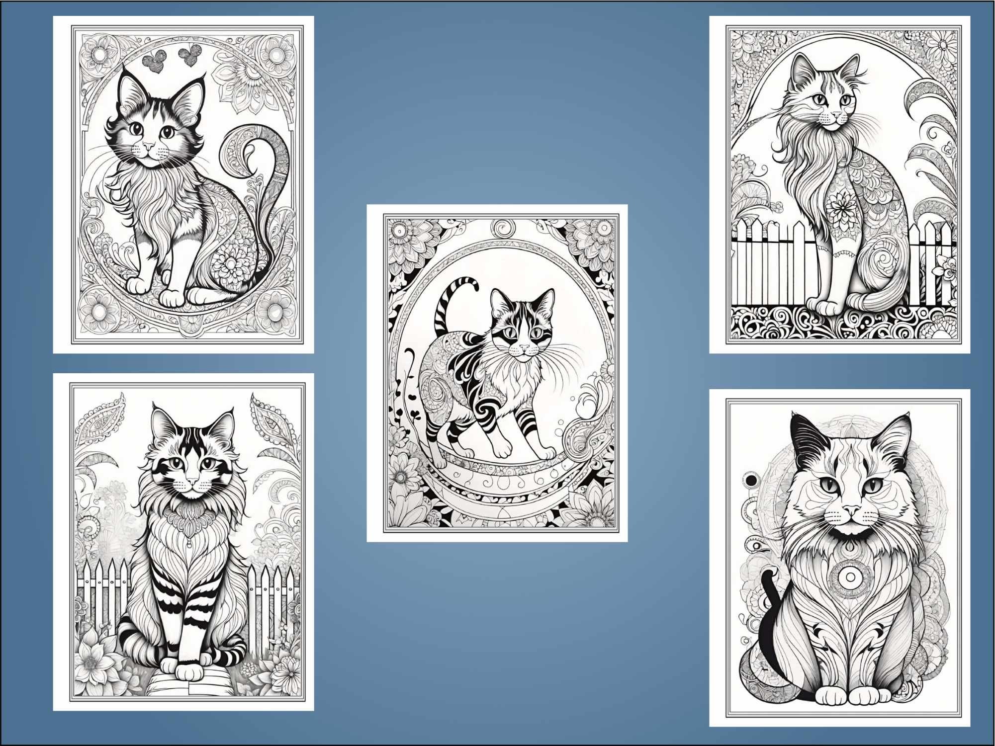 Printable Coloring Pages - 20 Zentangle Style Cats - Instant Download ...