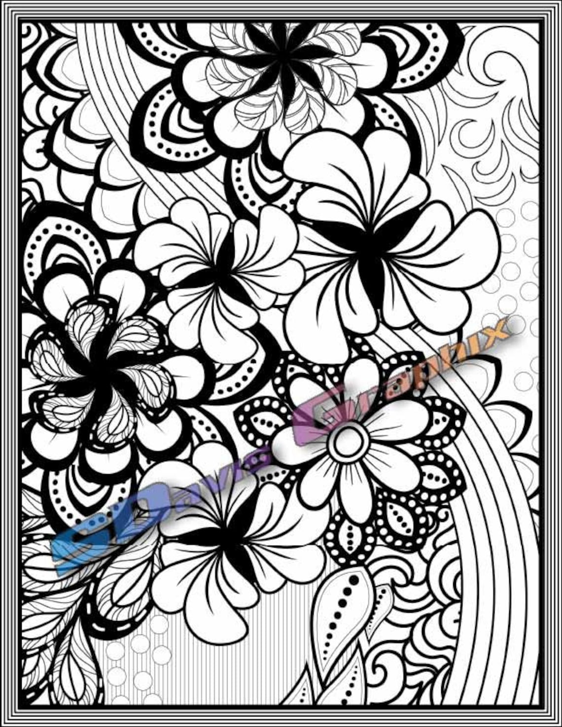 Printable Flower Pattern Coloring Pages Coloring Pages - Etsy