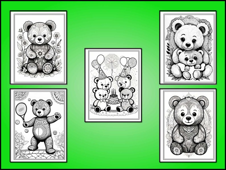Printable Coloring Pages 40 Zentangle Style Teddy Bears Instant ...