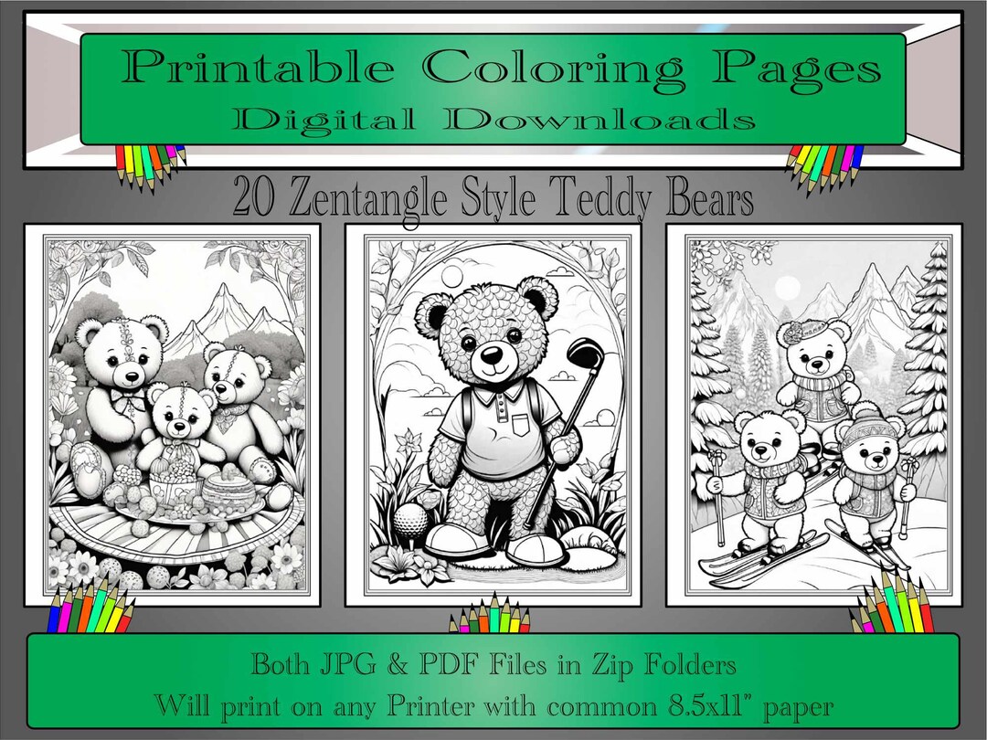 Printable Coloring Pages 20 Zentangle Style Teddy Bears Instant ...